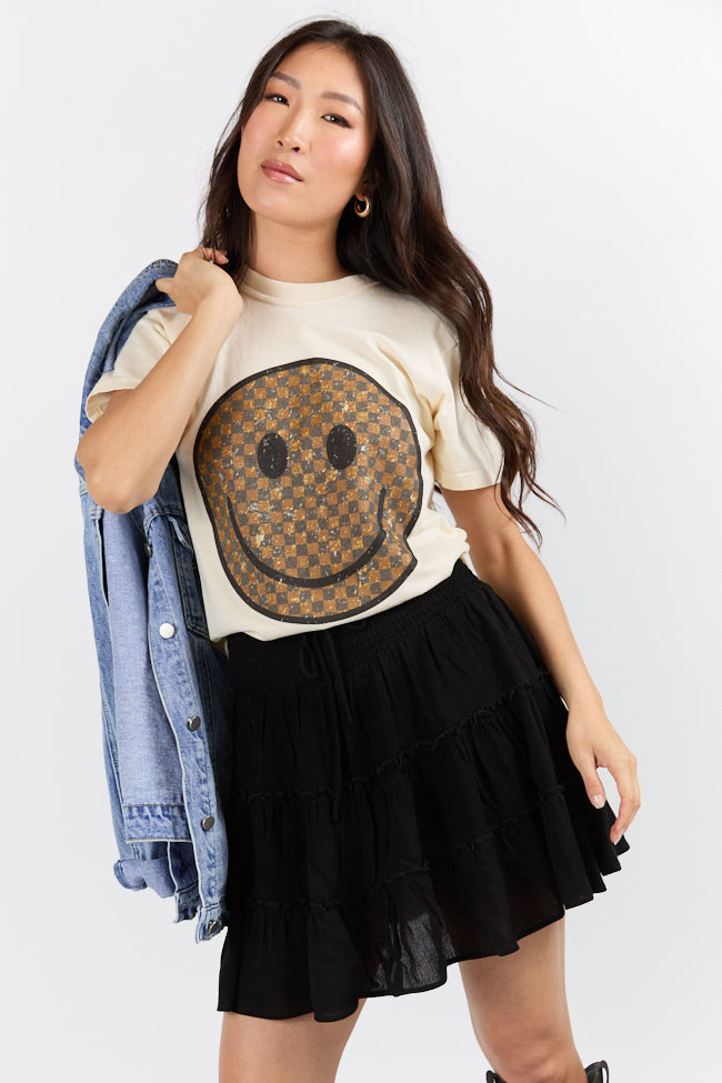 Neutral Checkered Smiley Ivory Graphic Tee SALE