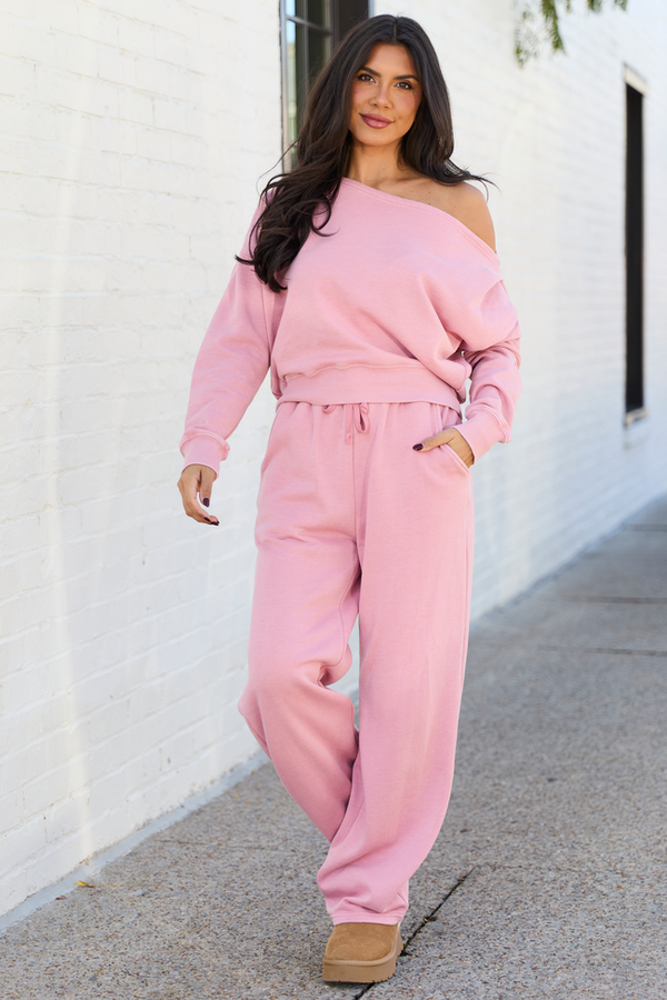 Learn As You Go Pink Off The Shoulder Sweatshirt SALE