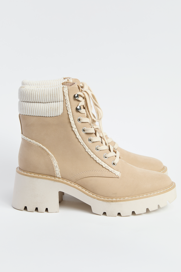 Nakoama Lace Trim Natural Combat Boots SALE