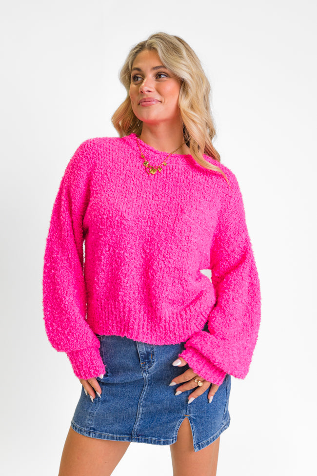 Longer Nights Magenta Fuzzy Pocketed Sweater – Pink Lily