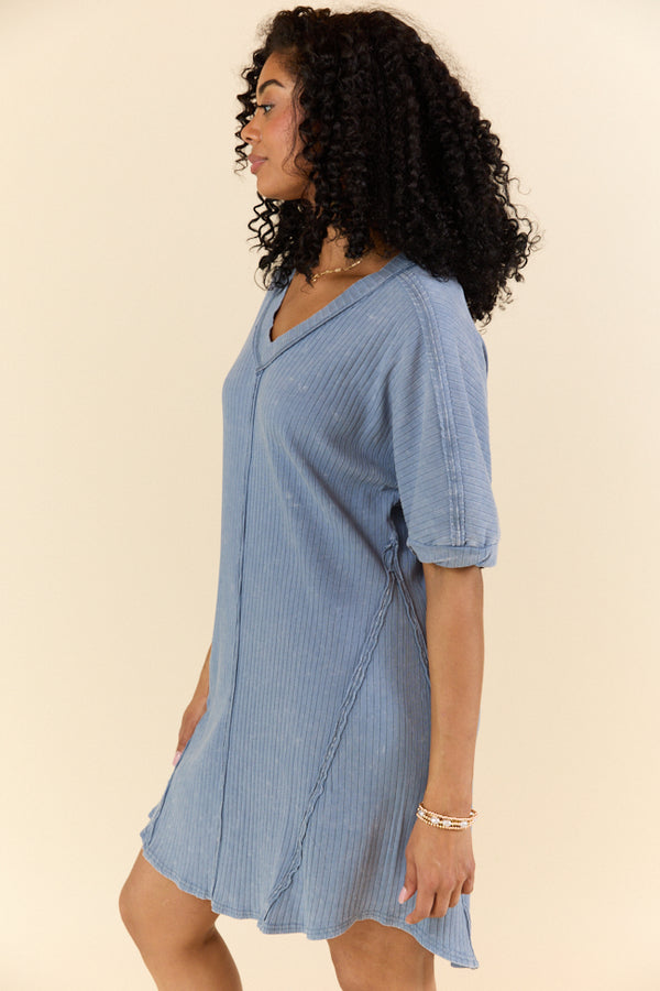 High Temperatures Blue Acid Wash Knit Dress FINAL SALE