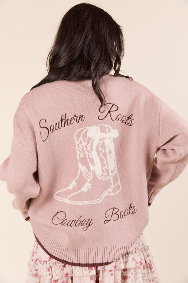 Jesse Mauve Southern Roots Cowboy Boots Cardigan FINAL SALE