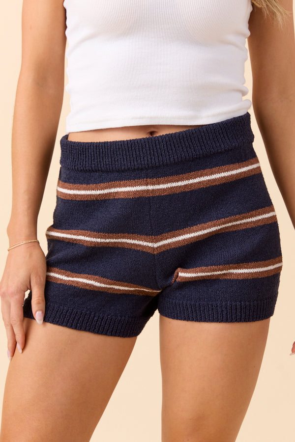 Jeannie Navy Blue Stripe Sweater Shorts