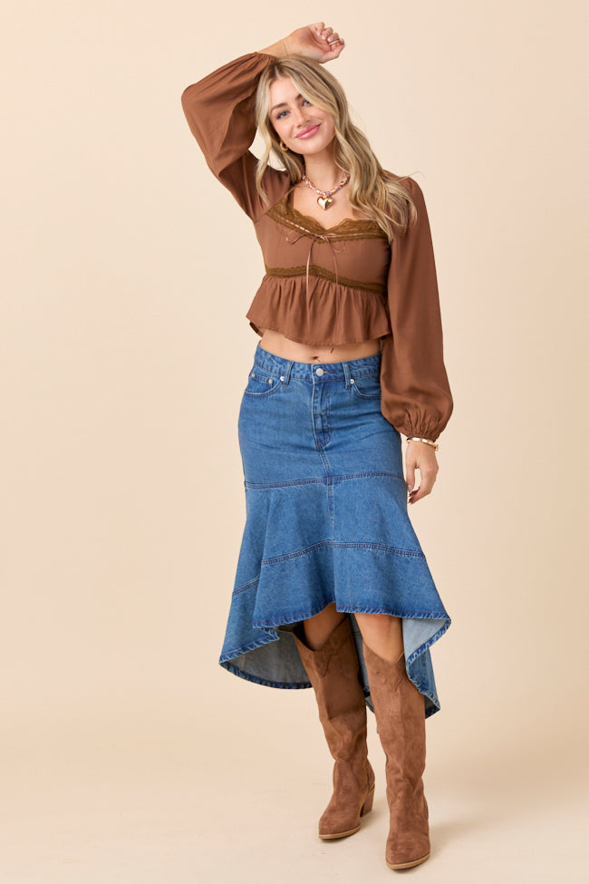 Ann Maria Brown Lace Trim Blouse FINAL SALE