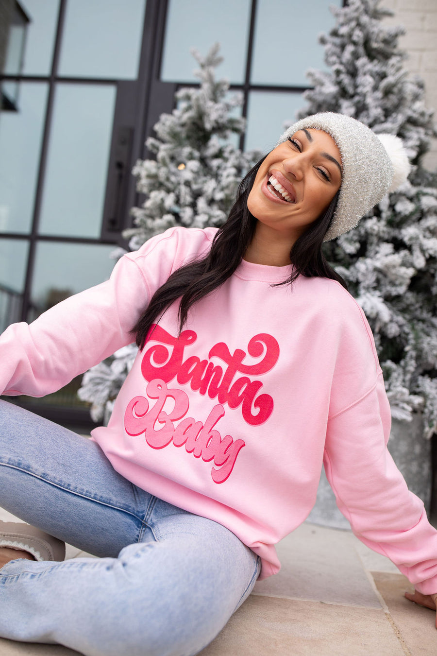 Santa Baby Light Pink Graphic Sweatshirt SALE