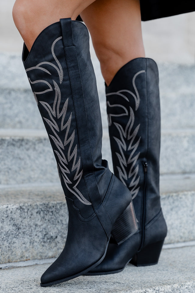 Shania Black Cowboy Boots With Contrast Stitching SALE