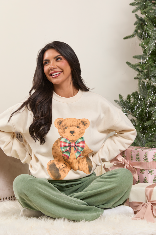 Christmas Vintage Teddy Bear Cream Graphic Sweatshirt SALE