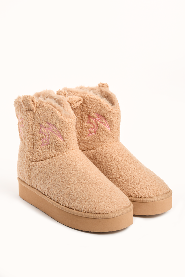 Cooper Tan Flair Stitch Shearling Platform Slippers FINAL SALE