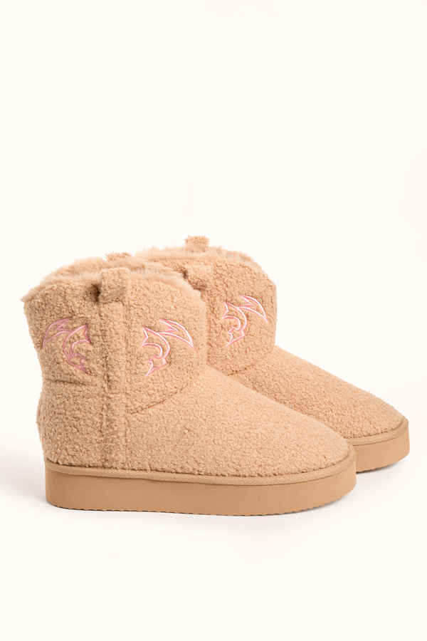 Cooper Tan Flair Stitch Shearling Platform Slippers FINAL SALE