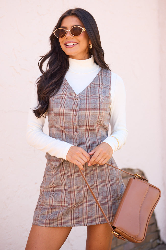 Emme Grey And Brown Plaid Vest FINAL SALE