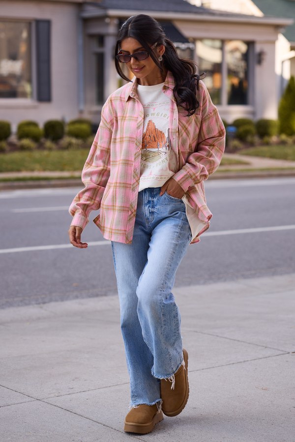 Rory Pink And Brown Plaid Flannel Top FINAL SALE