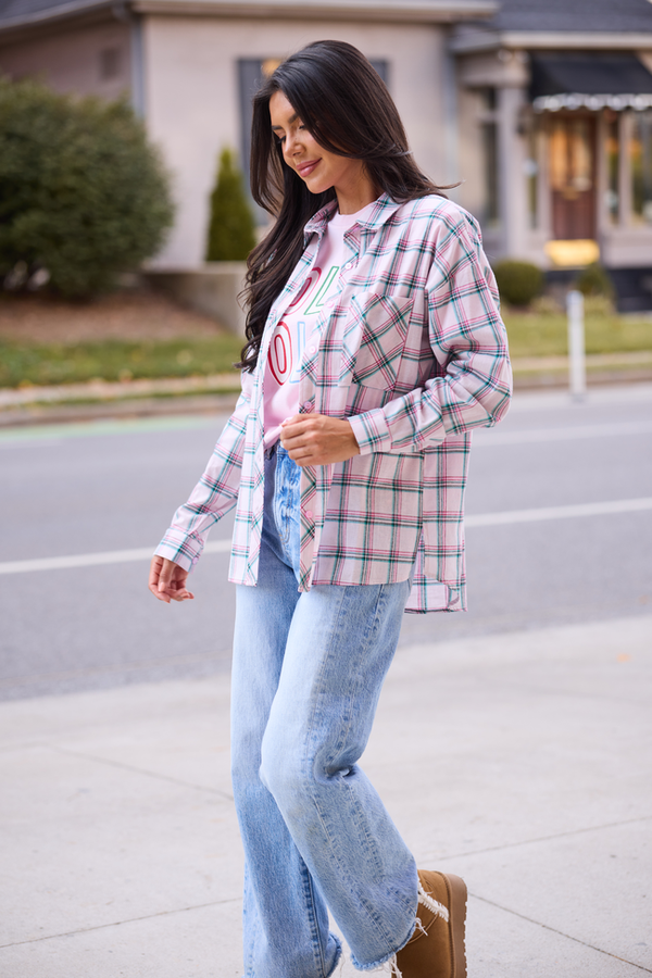 Rory Pink And Green Holiday Plaid Flannel Top FINAL SALE