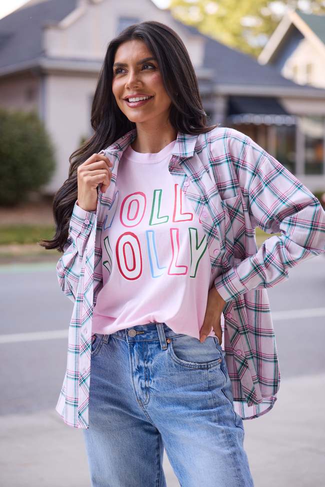 Rory Pink And Green Holiday Plaid Flannel Top FINAL SALE