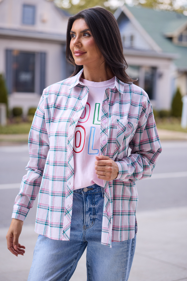 Rory Pink And Green Holiday Plaid Flannel Top FINAL SALE