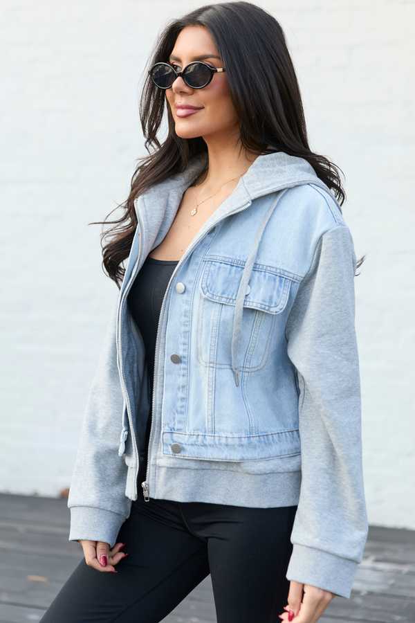 Jazzy Denim French Terry Hooded Jacket