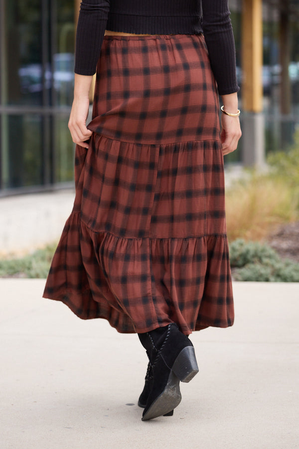 Rena Rust Plaid Midi Skirt FINAL SALE